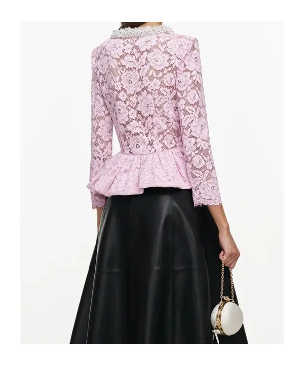 SELF-PORTRAIT Lace Peplum Top - Pink