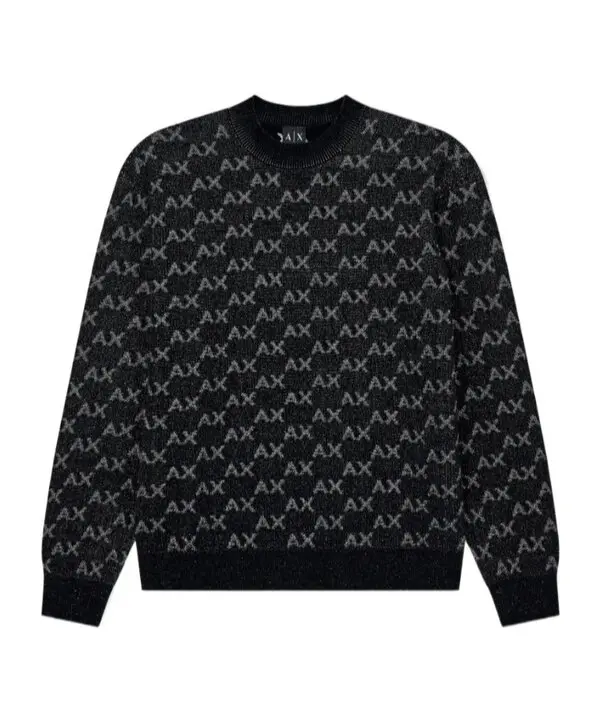 Armani Exchange Long-sleeve Crew-neck Casual Knit Sweater With Allover Jacquard Pattern