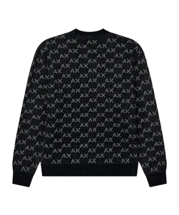 Armani Exchange Long-sleeve Crew-neck Casual Knit Sweater With Allover Jacquard Pattern
