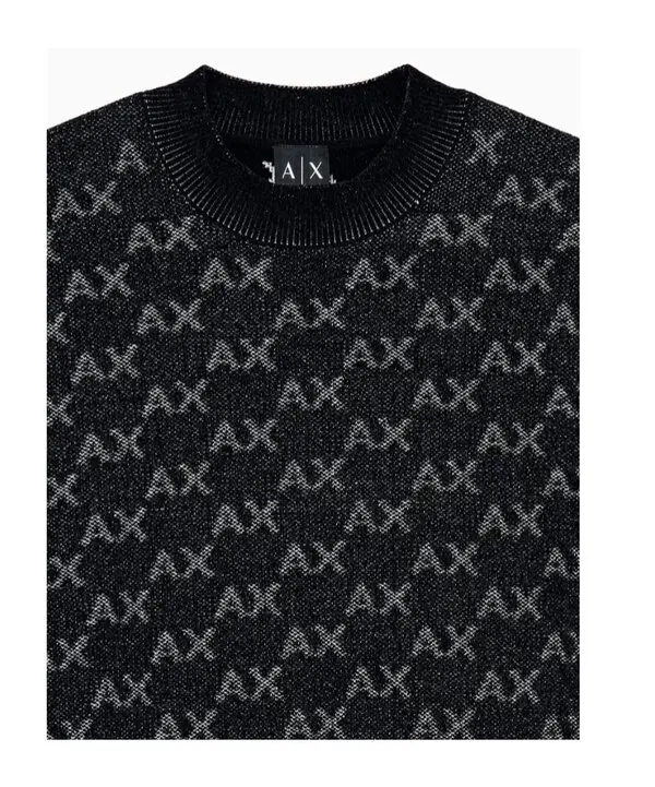 Armani Exchange Long-sleeve Crew-neck Casual Knit Sweater With Allover Jacquard Pattern