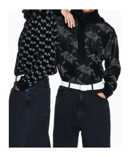 Armani Exchange Long-sleeve Crew-neck Casual Knit Sweater With Allover Jacquard Pattern