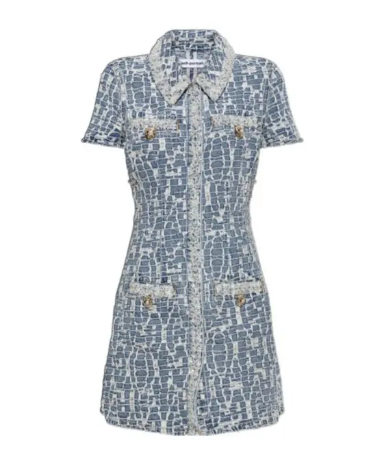 SELF-PORTRAIT Sequin-embellished Collared Denim Mini Dress - Blue