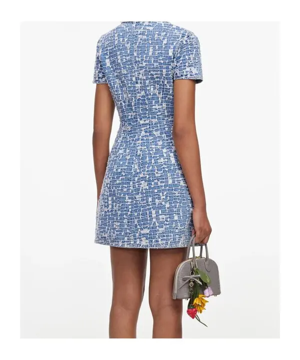 SELF-PORTRAIT Sequin-embellished Collared Denim Mini Dress