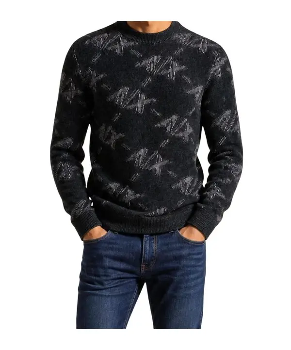 Armani Exchange Houndstooth Patterned Crew Neck Knit Top
