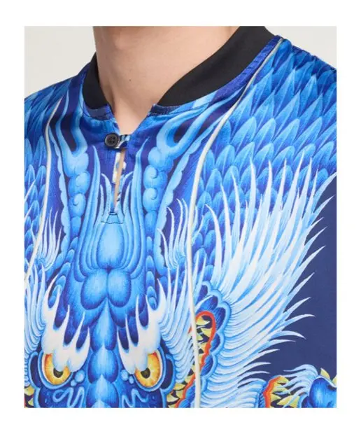 Y3 Blue Satin Graphic Jersey With Dragon Print - Multicolor