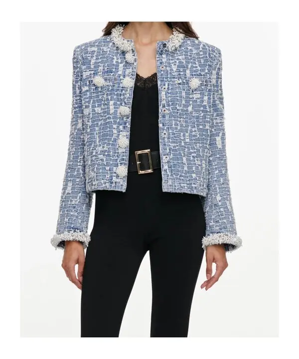 SELF-PORTRAIT Textured Denim Jacket