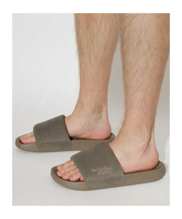 Mcm Ultrasuede Slides With Embossed Logos - Beige