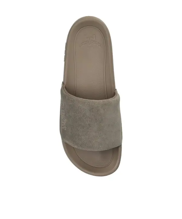 Mcm Ultrasuede Slides With Embossed Logos - Beige