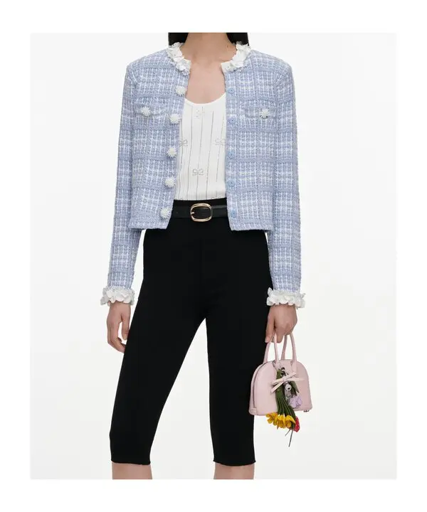 SELF-PORTRAIT Check Knit Beaded Jacket