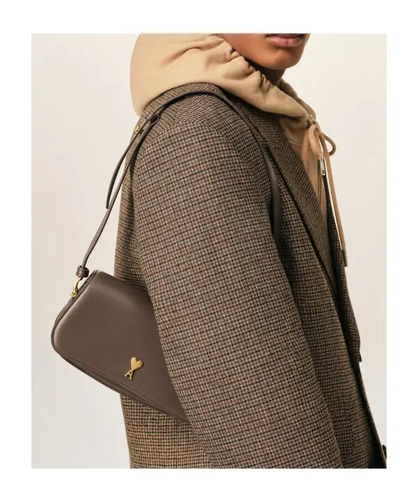 AMI Paris De Coeur Logo Detailed Crossbody Bag - Truffle