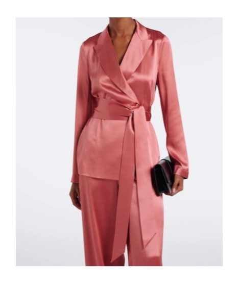 JOSEPH Archer Belted Silk Satin Jacket - Pink