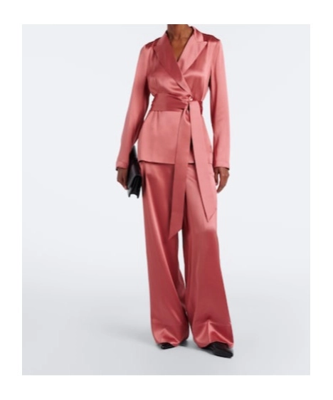 JOSEPH Archer Belted Silk Satin Jacket - Pink