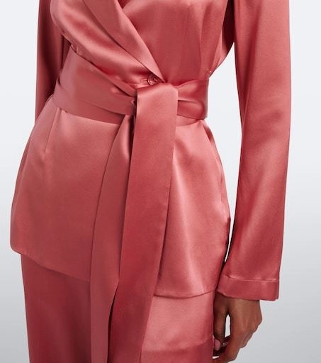 JOSEPH Archer Belted Silk Satin Jacket - Pink