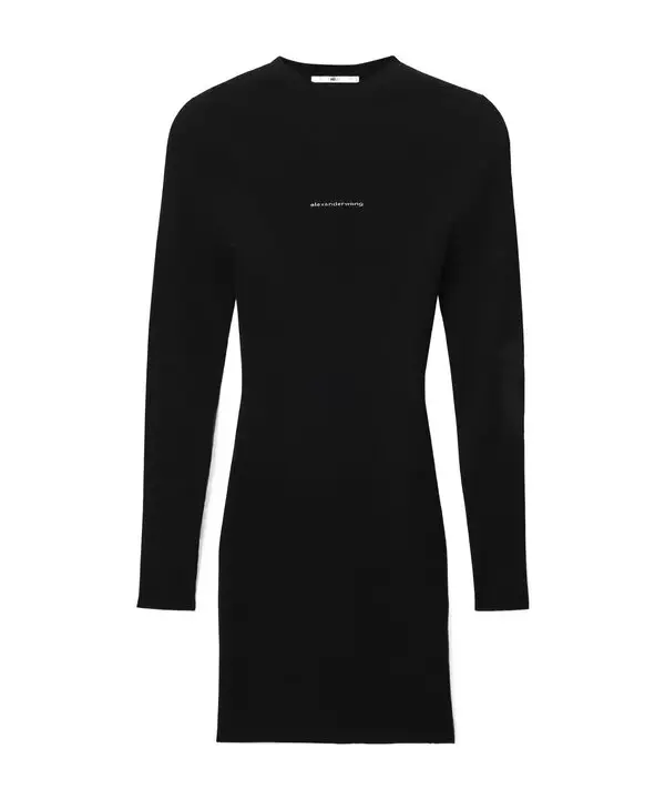 Alexander Wang Jacquard Logo Long Sleeve Crew Neck Dress
