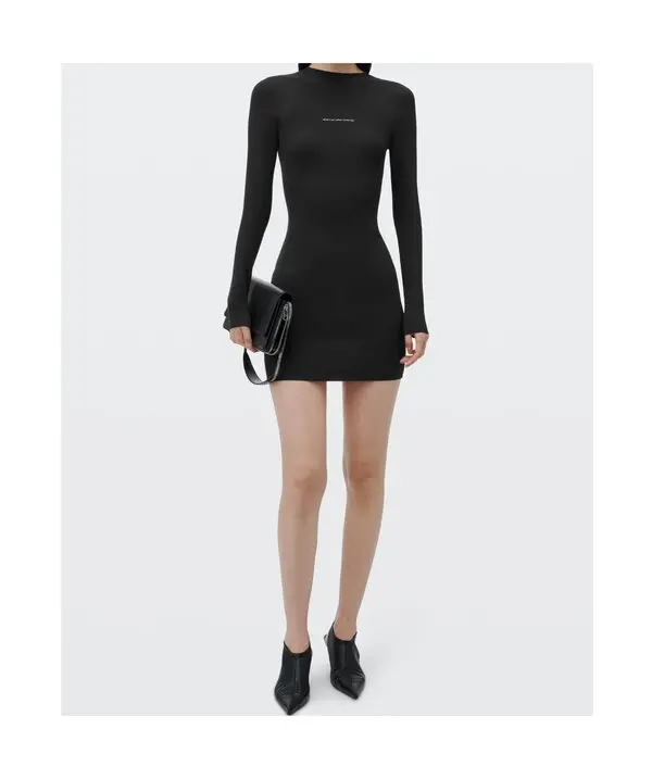 Alexander Wang Jacquard Logo Long Sleeve Crew Neck Dress