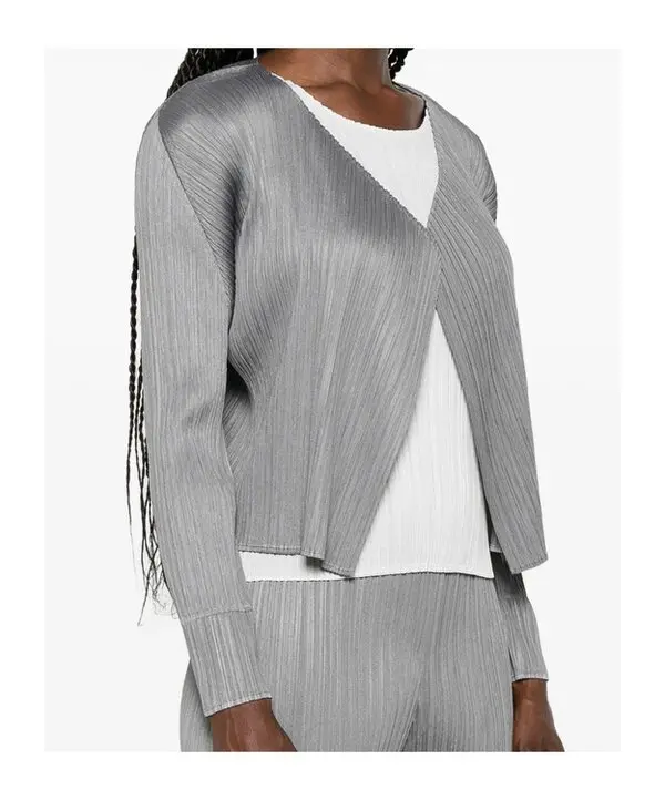 Issey Miyake Grey Pleated Long-sleeve Jacket
