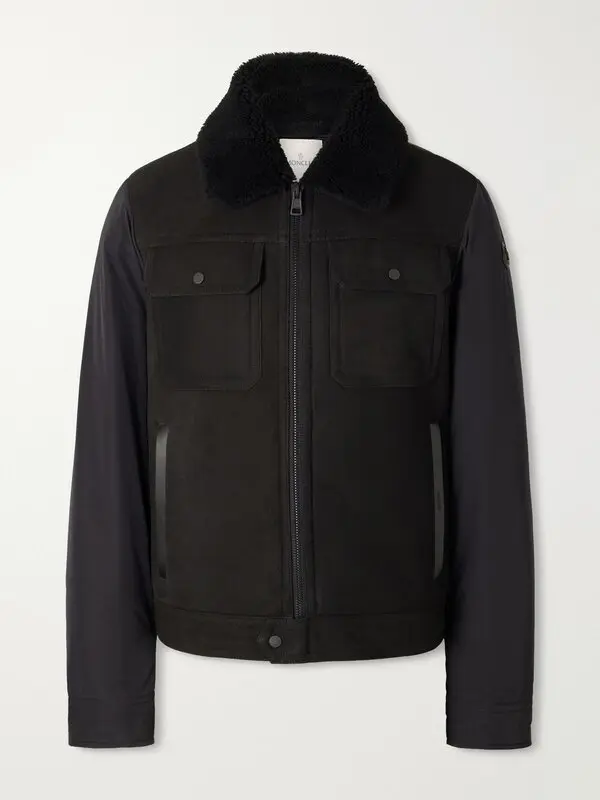 Moncler Zerique Shearling-trimmed Leather Jacket - Black
