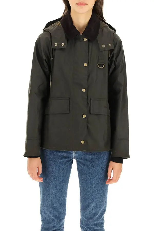Barbour Avon Hooded Waxed Jacket - Black