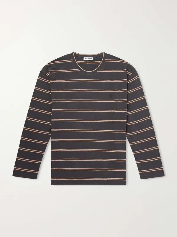 JIL SANDER Logo-embroidered Striped Cotton-jersey T-shirt