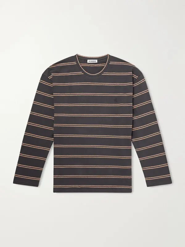 JIL SANDER Logo-embroidered Striped Cotton-jersey T-shirt - Brown