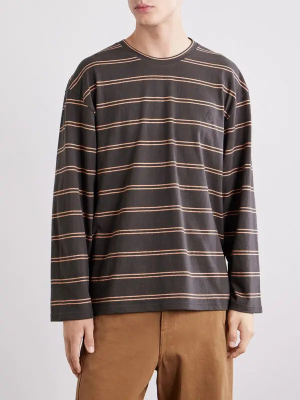 JIL SANDER Logo-embroidered Striped Cotton-jersey T-shirt - Brown