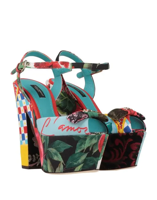 Dolce & Gabbana Platform Sandals With Floral Design - Black