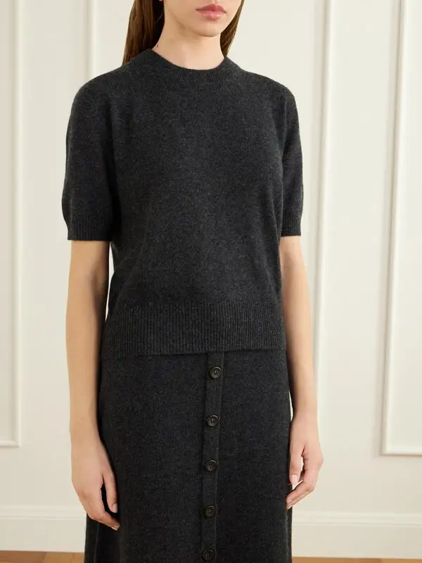 Altuzarra Otto Cashmere Mock Neck Short Sleeve Sweater - Gray