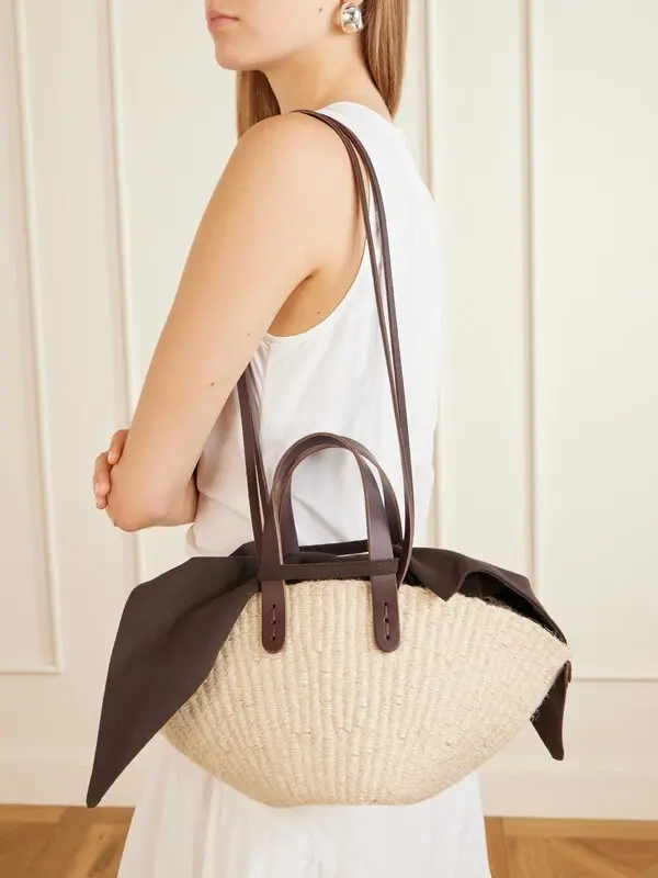 Muuñ Sophia Leather And Cotton-trimmed Raffia Mini Tote - Neutrals