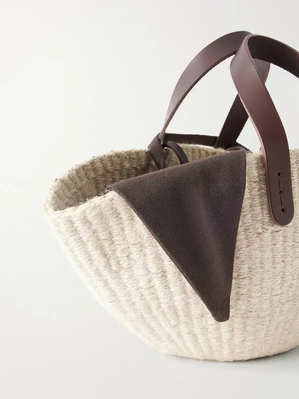 Muuñ Sophia Leather And Cotton-trimmed Raffia Mini Tote - Neutrals