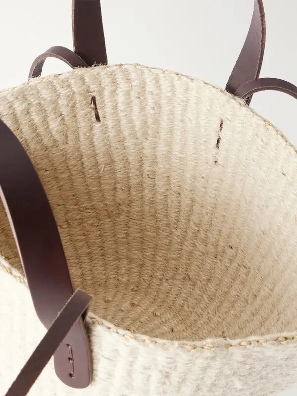 Muuñ Sophia Leather And Cotton-trimmed Raffia Mini Tote - Neutrals