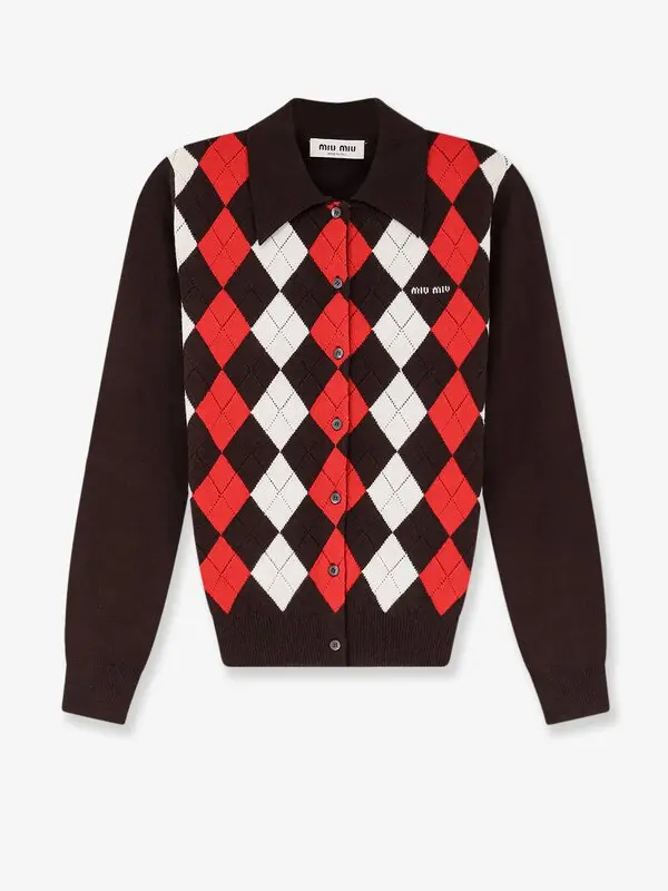 Miu Miu Diamondpatterned Cashmere Cardigan