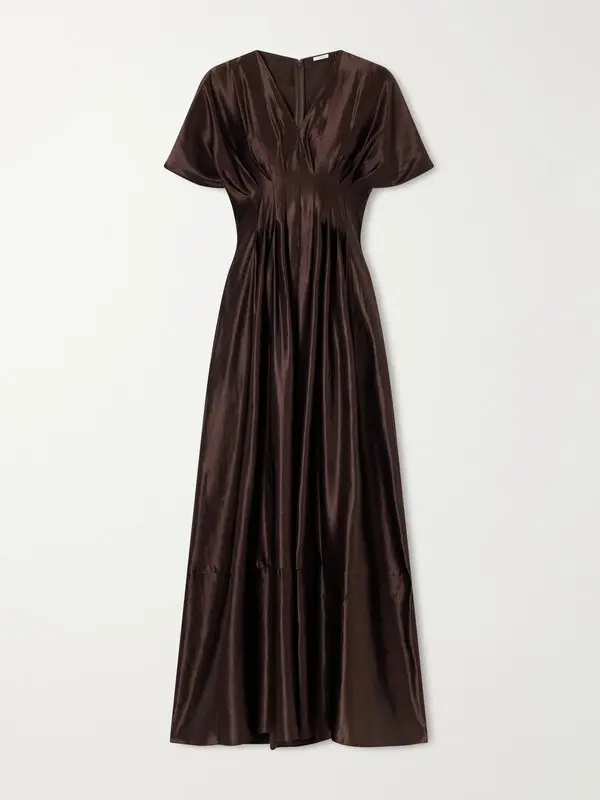 JOSEPH Nova Gathered Linen And Silk-blend Maxi Dress