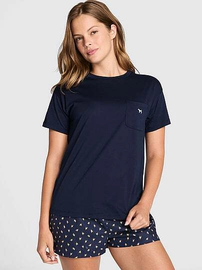 Pink 100% Cotton Light As Air Jersey Pocket Tee - Blue