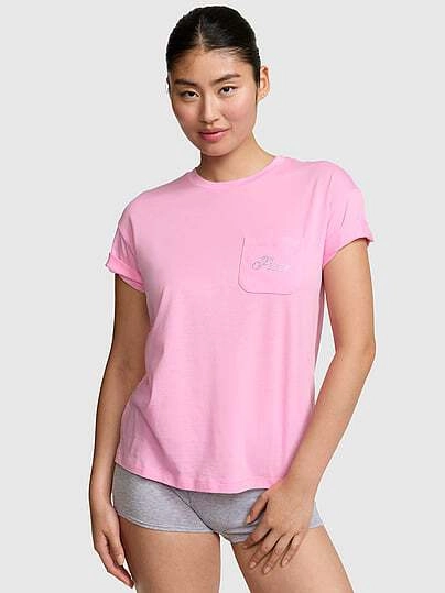 Pink 100% Cotton Light As Air Jersey Pocket Tee - Pink