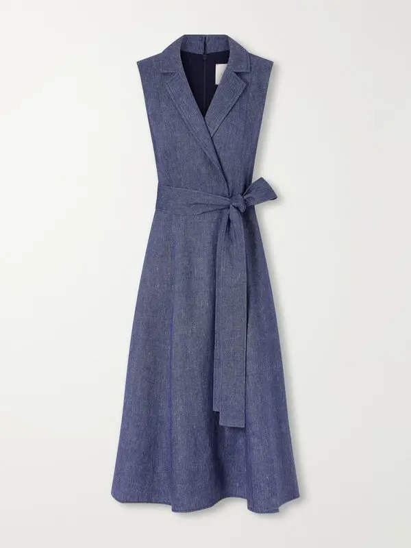 Carolina Herrera Belted Linen, Wool, Cashmere And Silk-blend Midi Dress - Blue