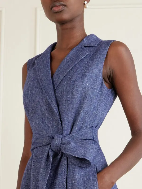 Carolina Herrera Belted Linen, Wool, Cashmere And Silk-blend Midi Dress - Blue