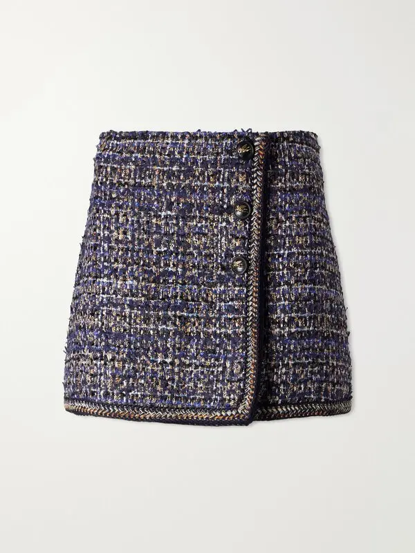 Etro Wrap Button Tweed Mini Skirt - Blue