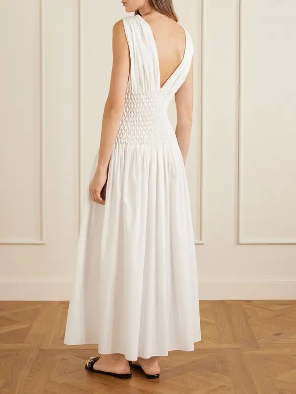 Khaite Nola Ruched Cotton-poplin Midi Dress