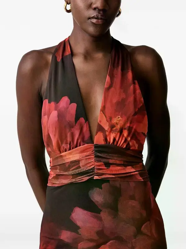 Bardot Elera Floral-print Halterneck Maxi Dress - Red