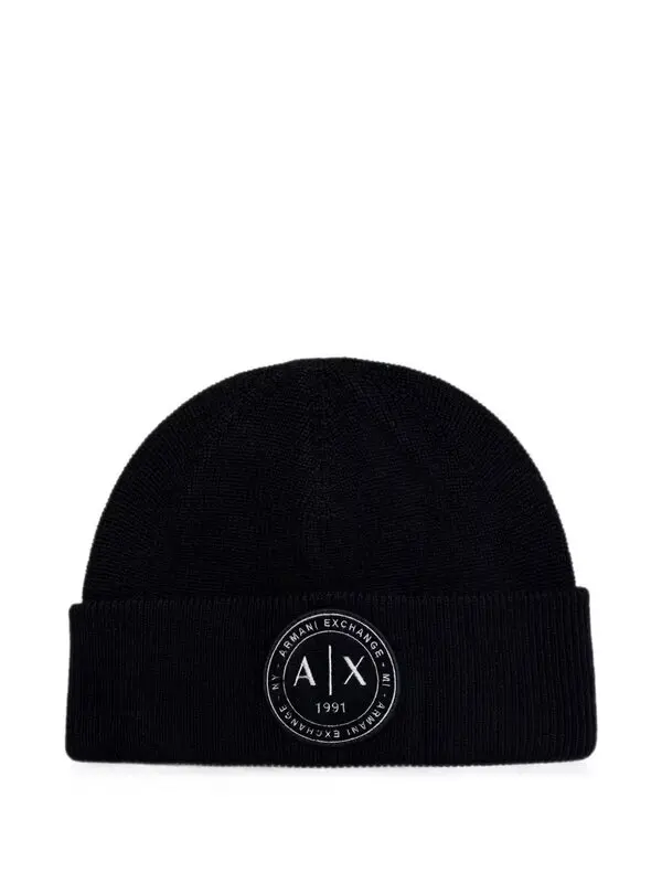 Armani Exchange Logo-patch Ribbed-knit Beanie Hat