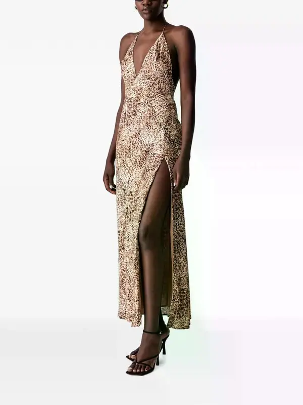 Bardot Llizbeth Leopard-print Halterneck Maxi Dress