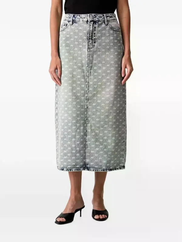 Armani Exchange Monogram-print Denim Midi Skirt