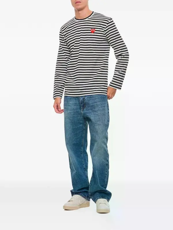 Play Comme Des Garcon Heart-patch Striped T-shirt
