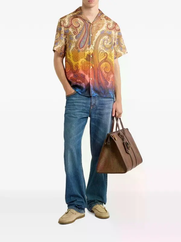 Etro Silk Bowling Shirt With Placed Degradé Paisley Print