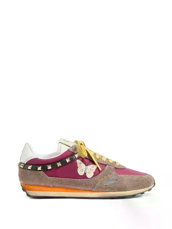 Valentino Garavani Split Leather And Nylon Butterfly Embroidery Sneakers - Purple