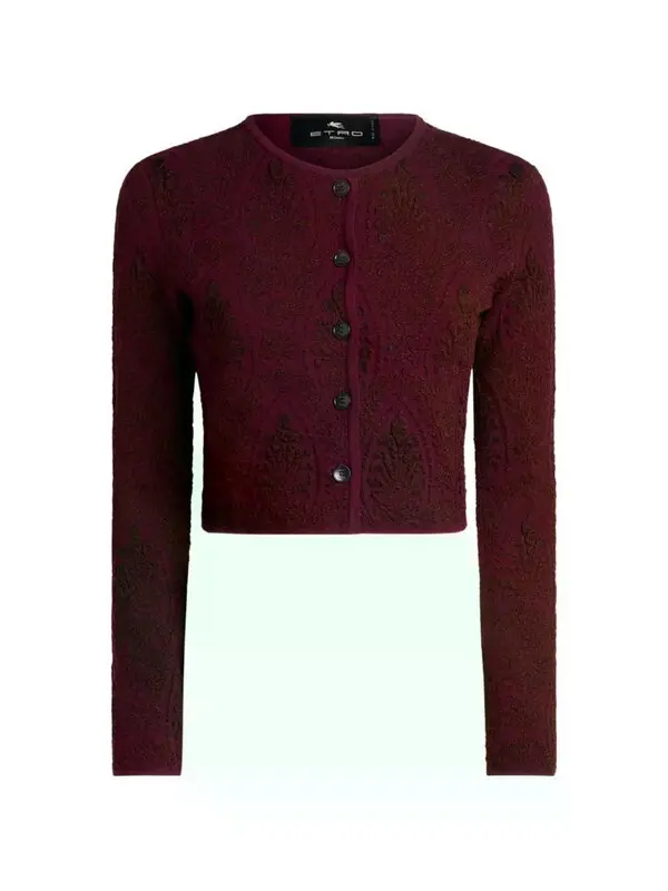 Etro Cropped Jacquard Cardigan With Medallion Motif - Red