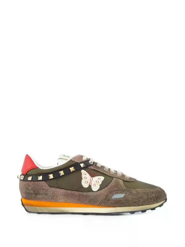 Valentino Garavani Studded Butterfly Embroidered Sneakers - Green