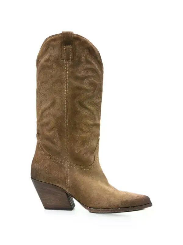 Elena Iachi Embroidered Pointed-toe Boots - Brown