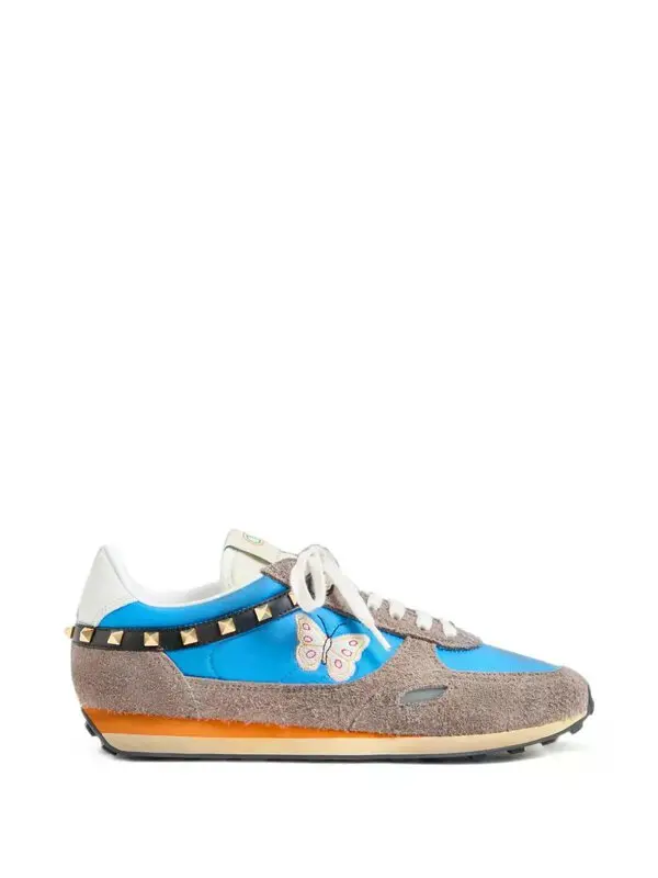 Valentino Garavani Stud Up Sneakers With Butterfly Embroidery - Blue