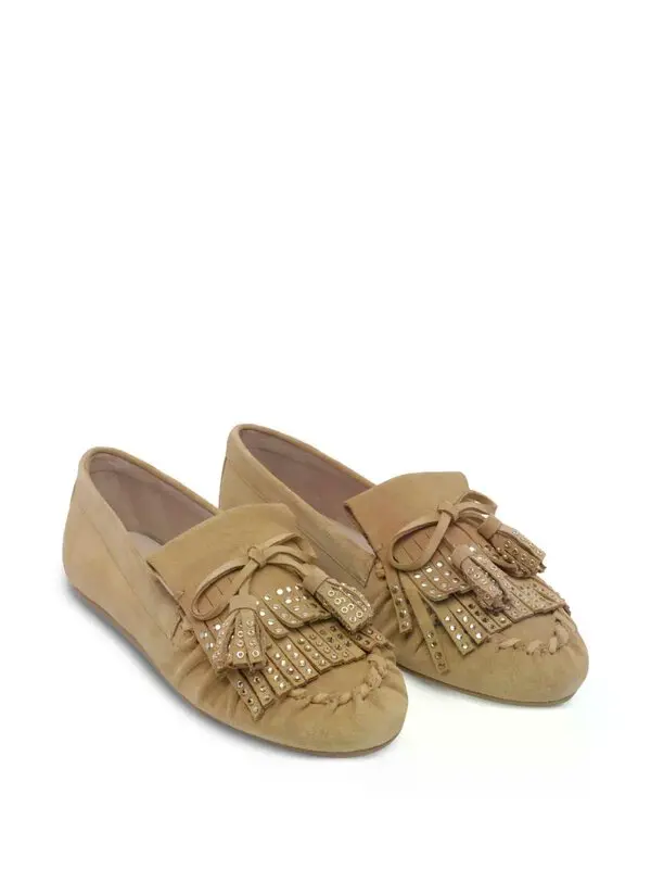 STUART WEITZMAN Barry Stud-embellished Fringe Loafers